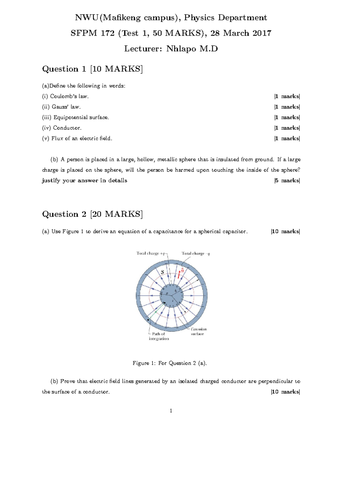 Test1A - Preparing for tests - NWU(Mafikeng campus), Physics Department ...