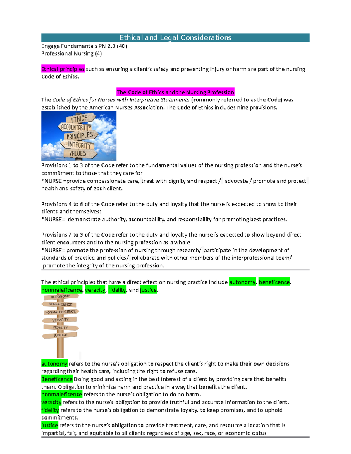 Ethical and Legal Considerations - The Code of Ethics and the Nursing ...