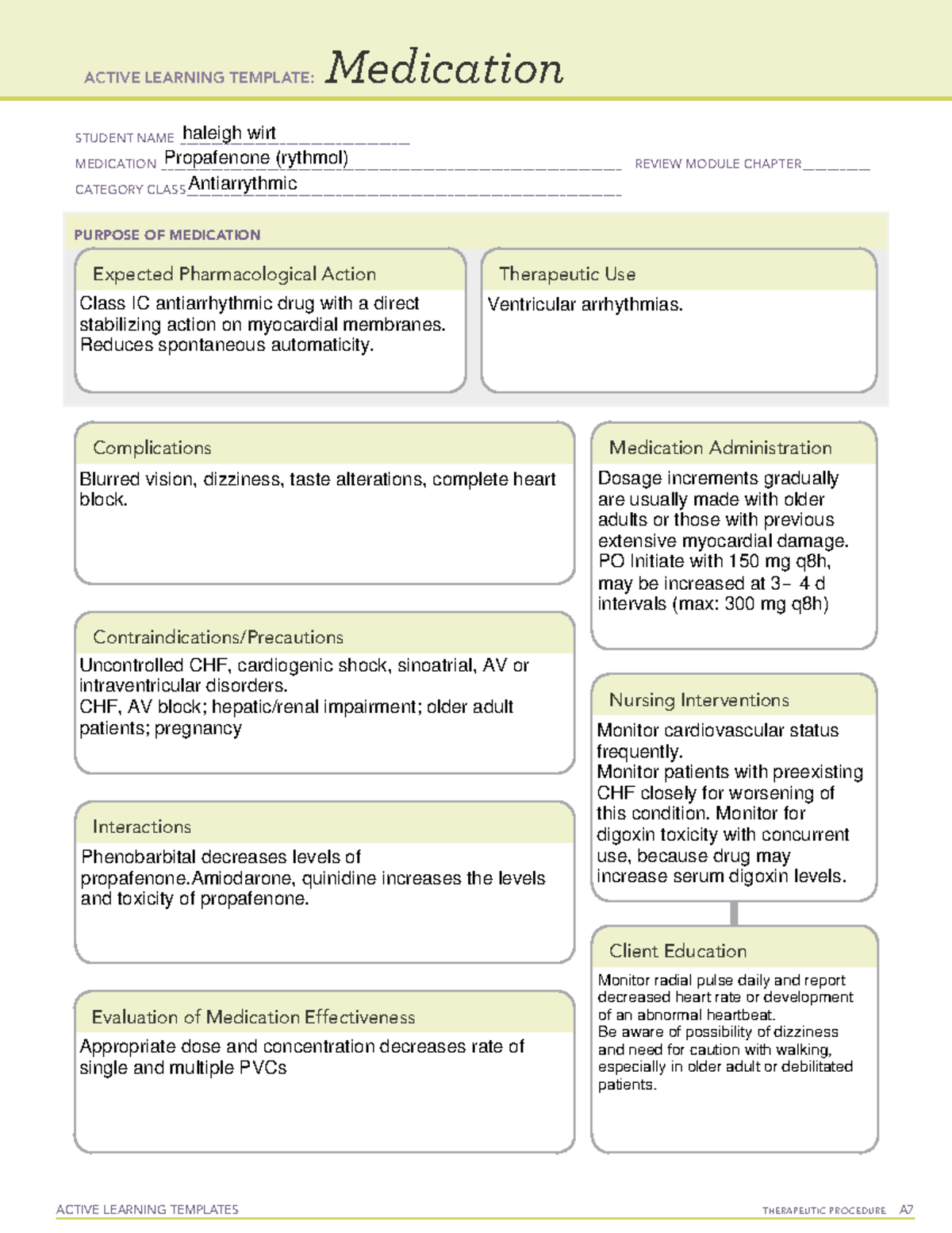 Propafenone - ACTIVE LEARNING TEMPLATES THERAPEUTIC PROCEDURE A ...