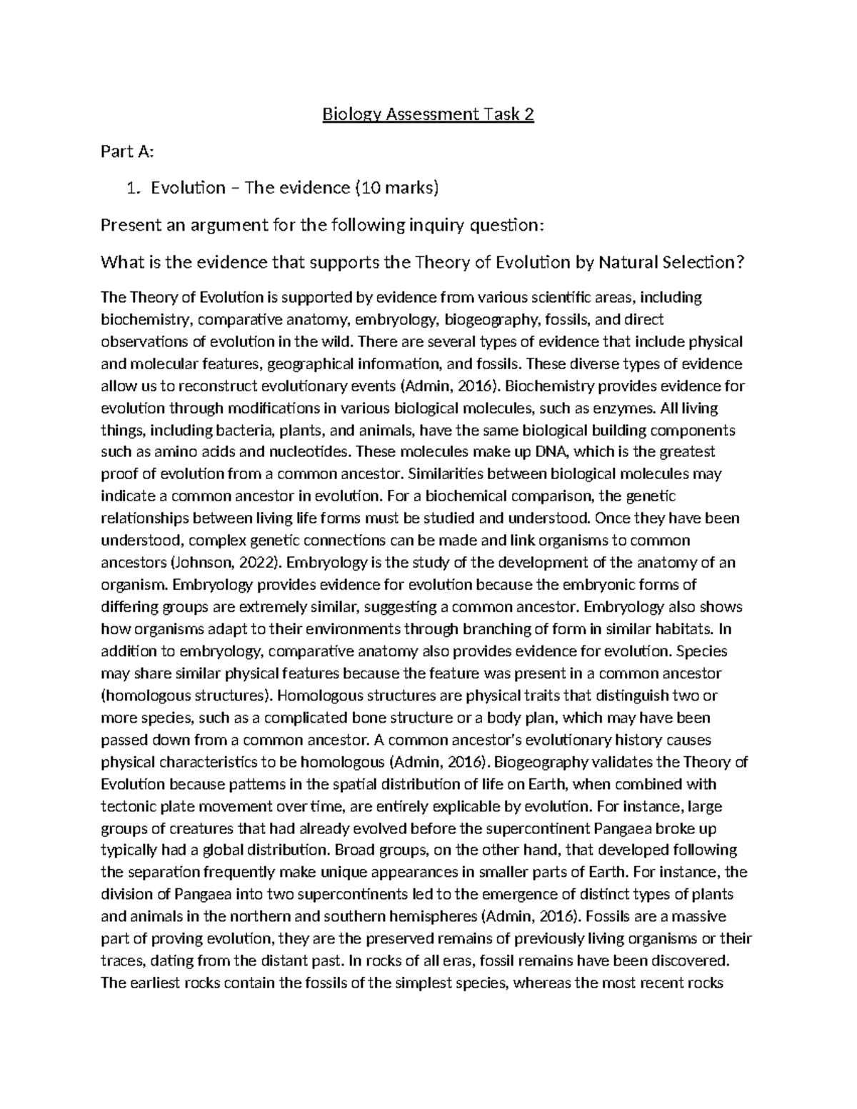 Bio Assessment 2 Part A - Biology Assessment Task 2 Part A: 1 ...