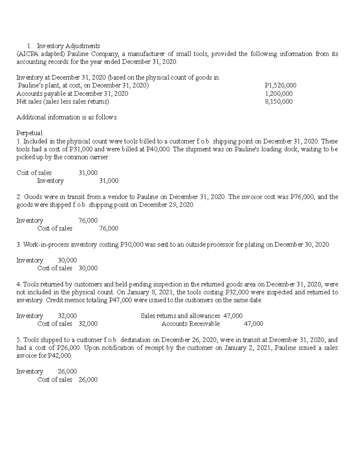 Inventory-Sample-Problems. Sample problem with Solution. - Inventory ...