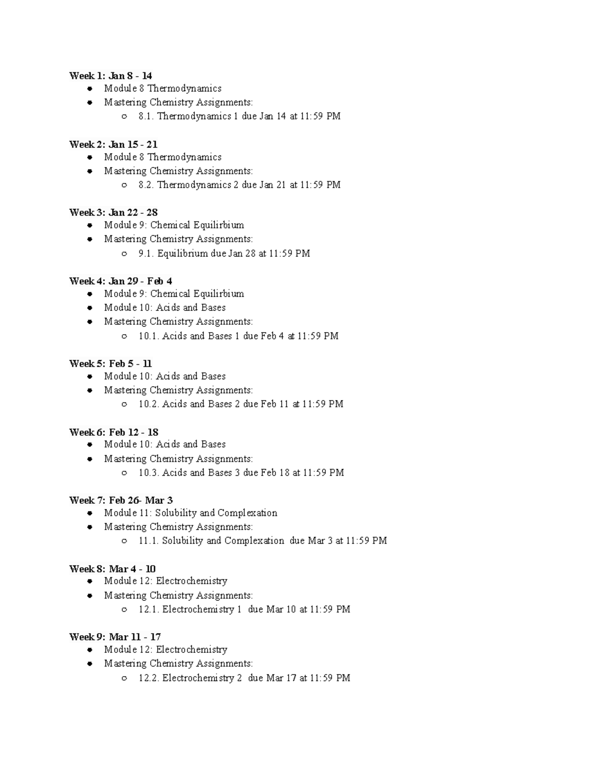 Course Syllabus CHEM 112 - Week 1: Jan 8 - 14 Module 8 Thermodynamics ...