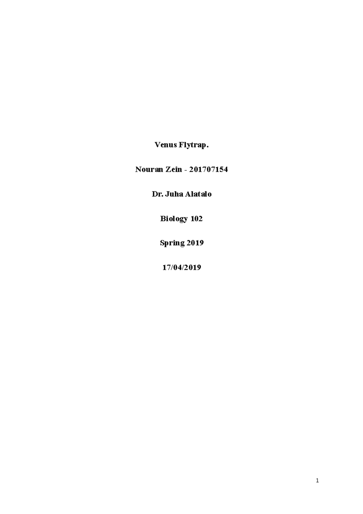 Venus Flytrap - Grade A - Venus Flytrap. Nouran Zein - 201707154 Dr ...