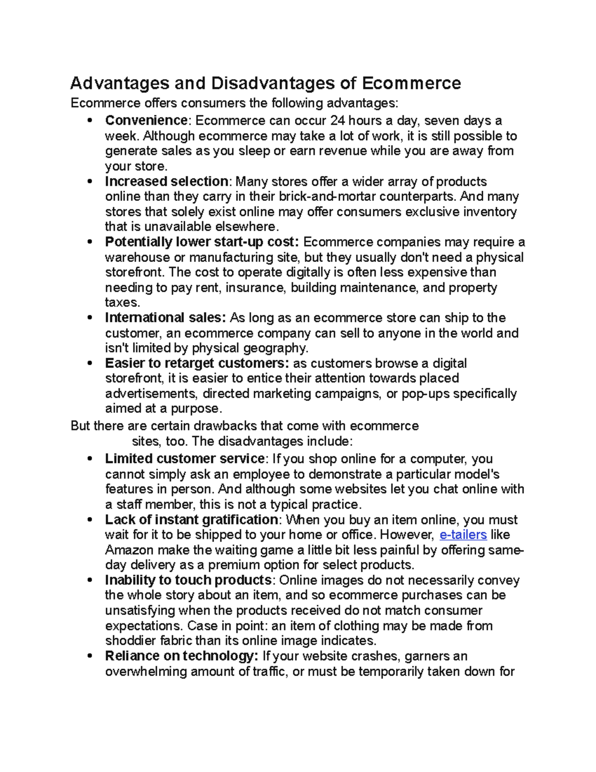 E Commerce - easy to read - Advantages and Disadvantages of Ecommerce ...