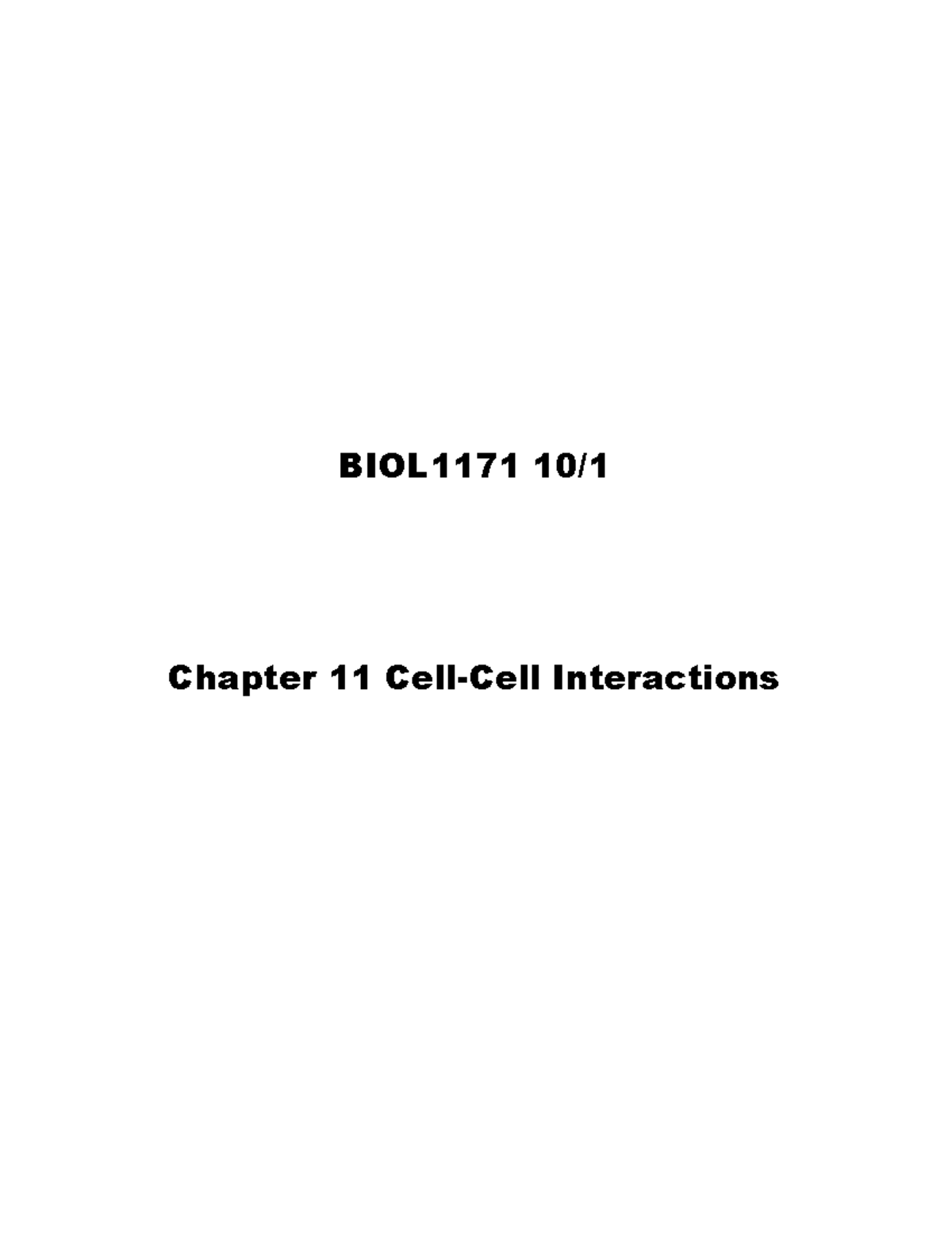 Chapter 11 cell to cell interactions 1019 - BIOL1171 10/ Chapter 11 ...