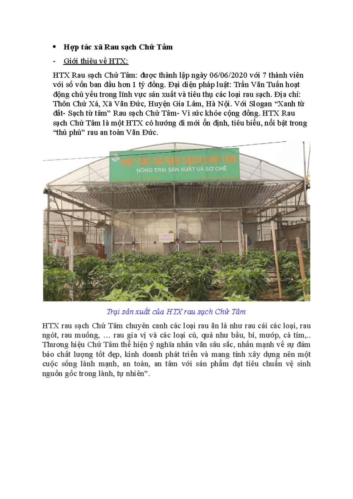 HTX rau sạch Chử Tâm - good - Hợp tác xã Rau sạch Chử Tâm Giới thiệu về ...