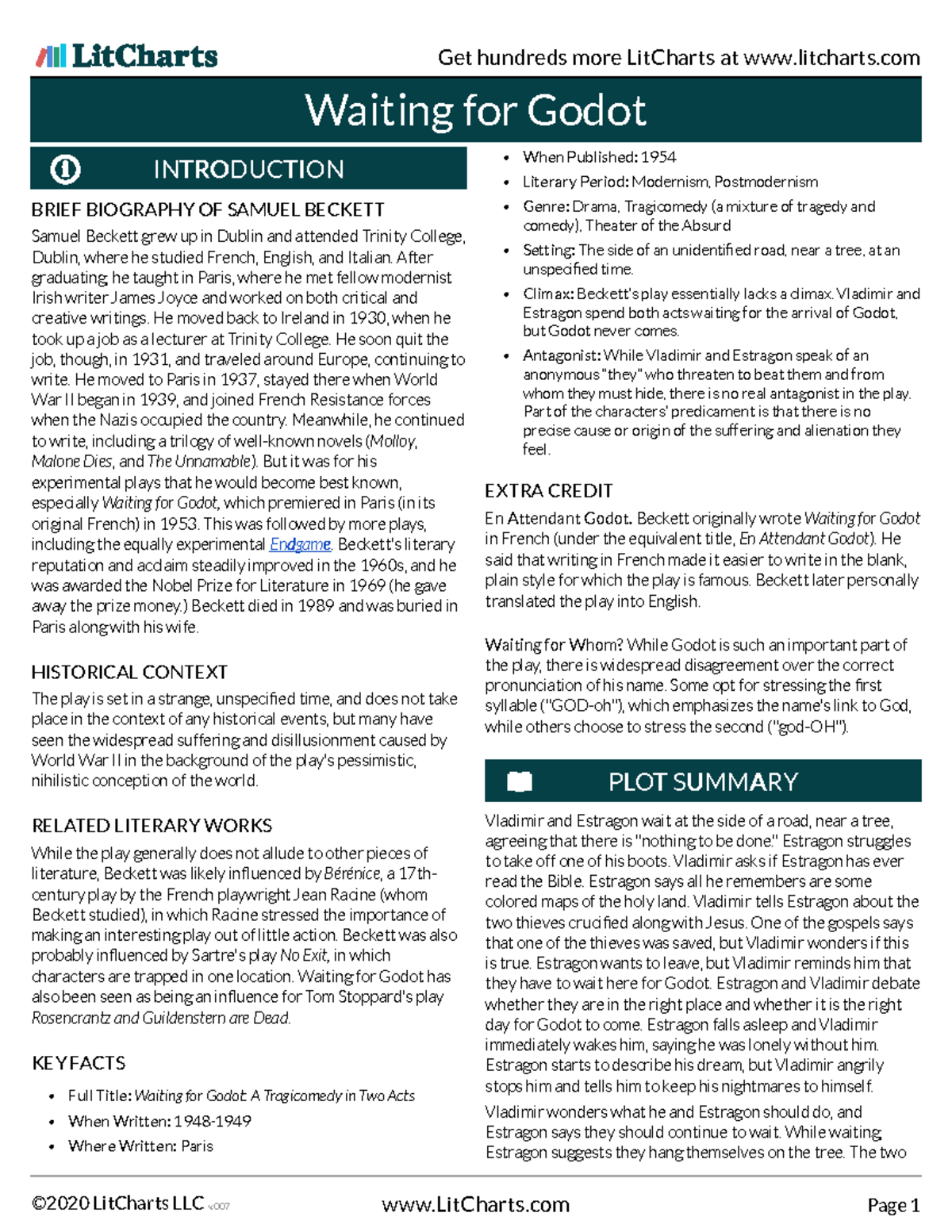 Waiting-for-Godot-Lit Chart - Waiting for Godot BRIEF BIOGRAPHY OF ...
