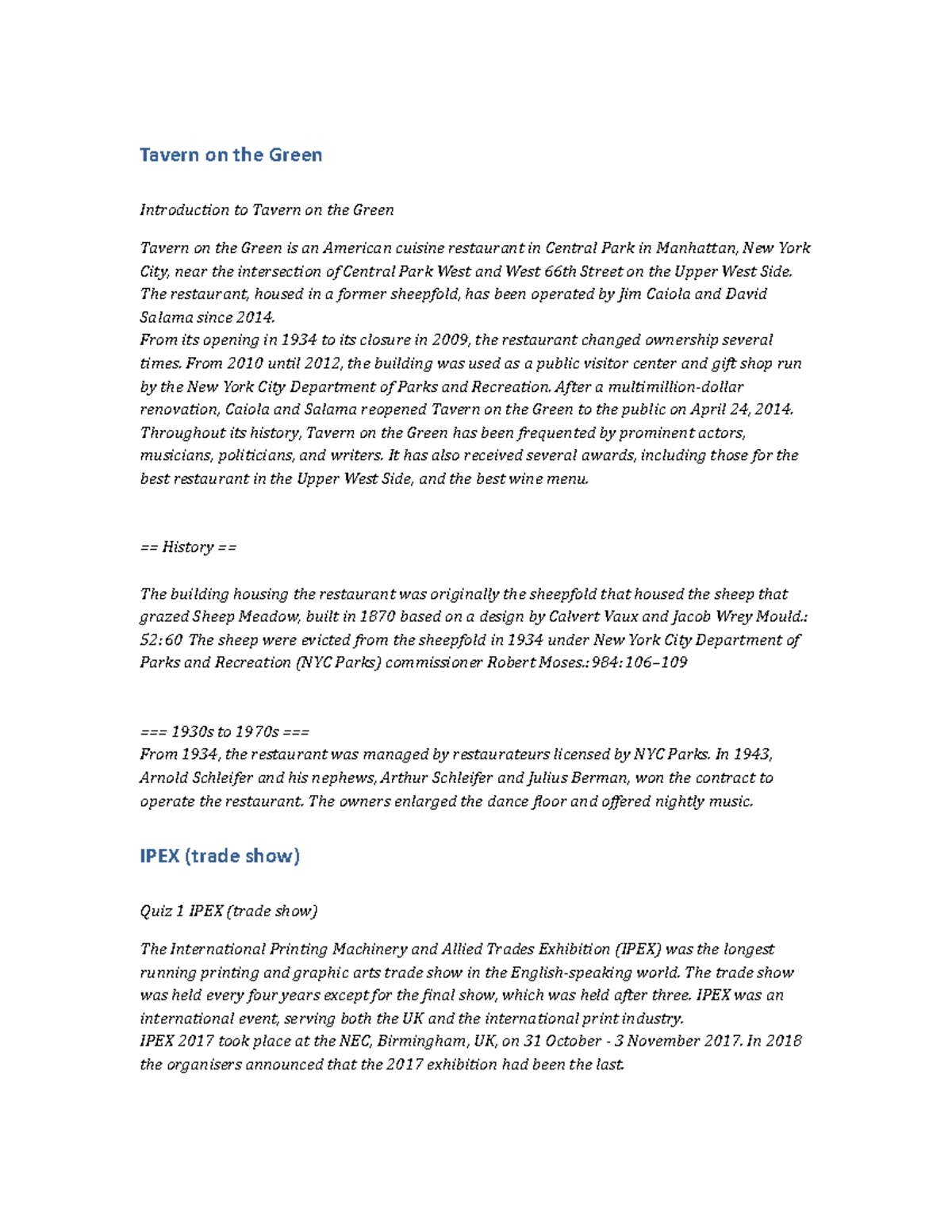 PSY167Lab Report Tavern on the Green - Tavern on the Green Introduction ...