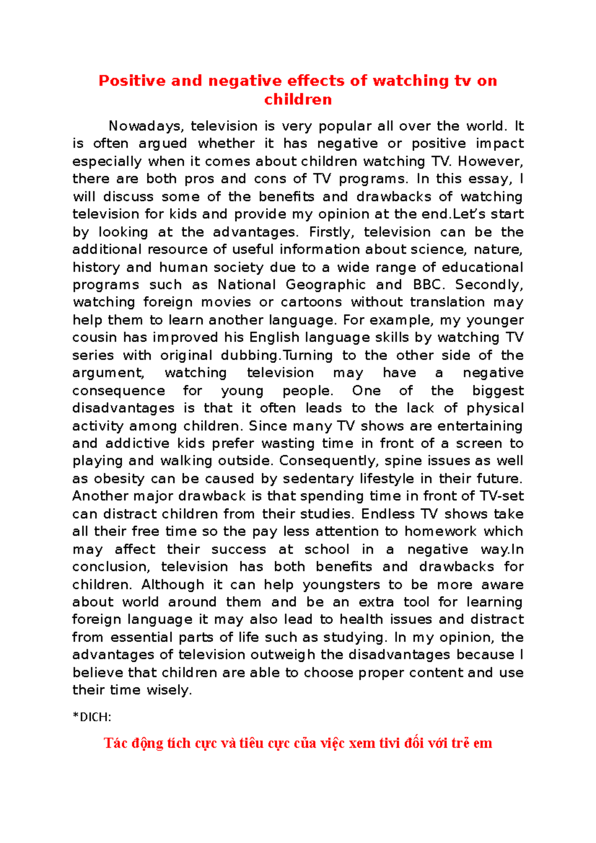 Positive and negative effects of watching tv on children - Positive and ...