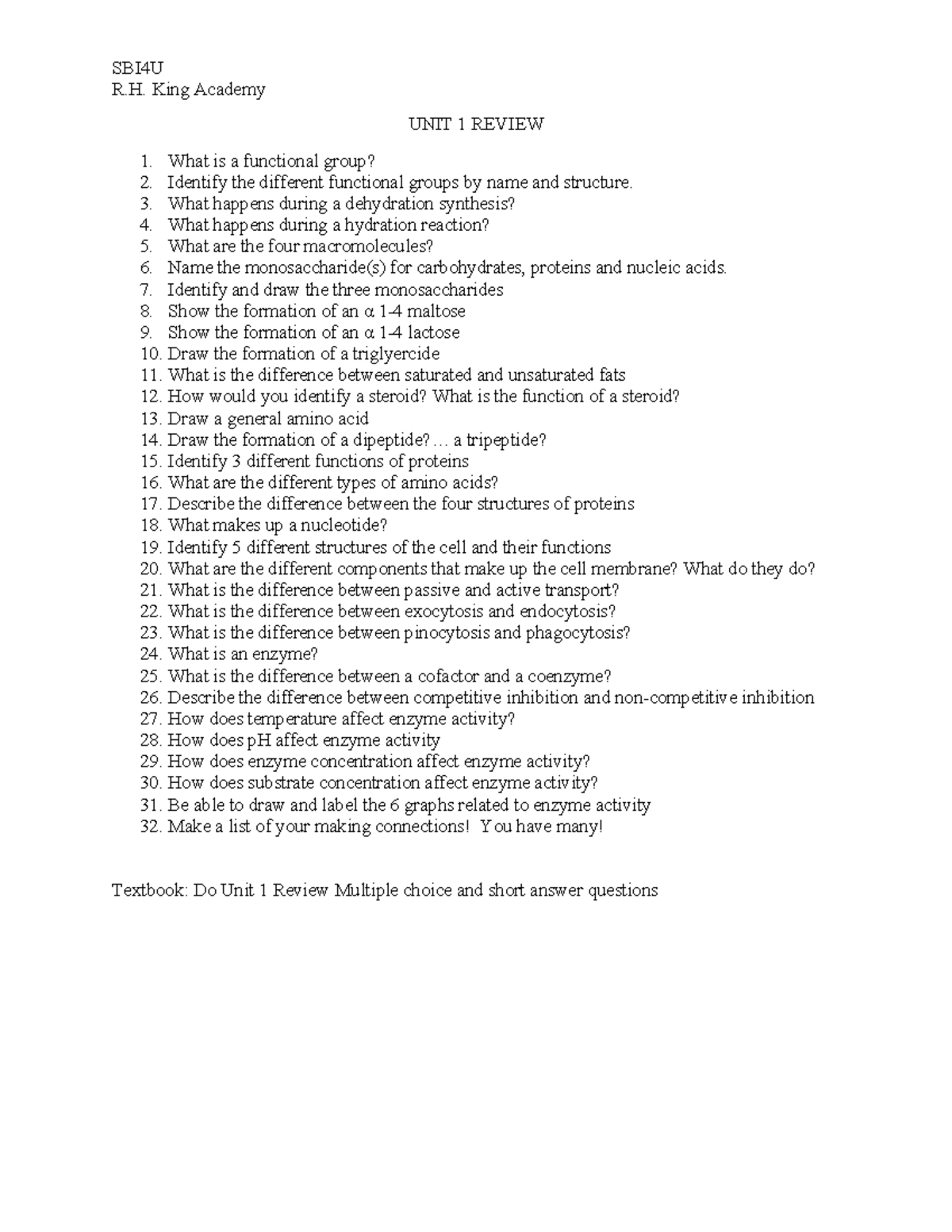 Exam Review Questions - gbkugku - SBI4U R. King Academy UNIT 1 REVIEW ...