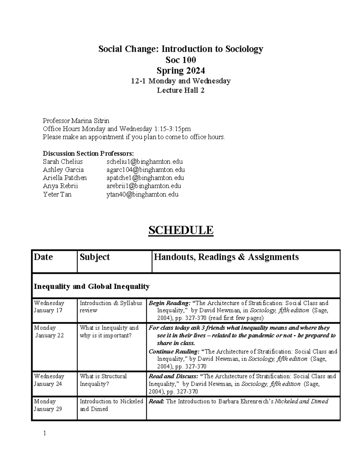Introduction to Sociology S2024 - Syllabus - Social Change ...