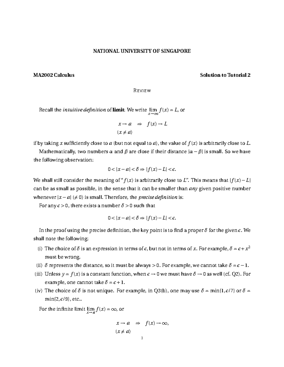 Tutorial 2 Solution - DXXXXXXXXXXX - NATIONAL UNIVERSITY OF SINGAPORE MA2002 Calculus Solution ...