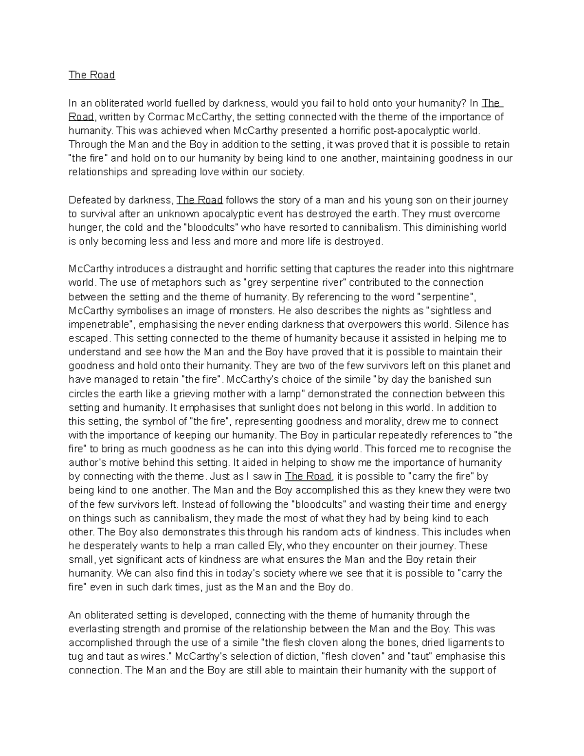 Portfolio NCEA Level 2 English The Road In An Obliterated World