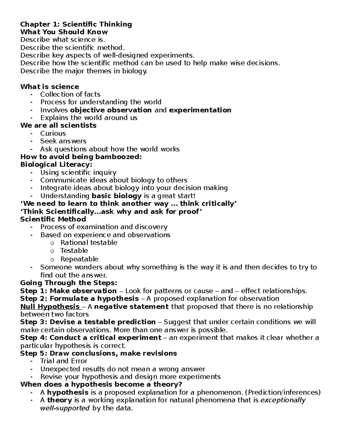 Chapter 1 Notes - Chapter 1: Scientific Thinking What You Should Know ...