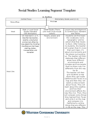 Social Studies Learning Segment Template - Outline Central Focus ...