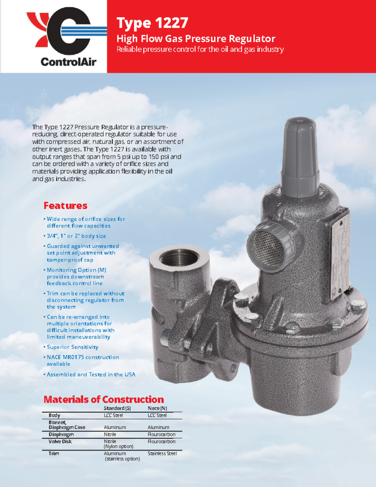 1227 spec - Type 1227 High Flow Gas Pressure Regulator Reliable ...