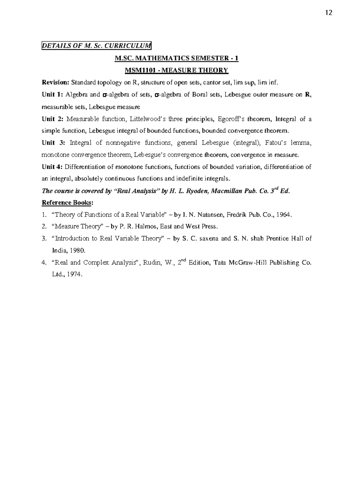 MSc Mathematics Syllabus Sem-1 - Page 12 of 62 DETAILS OF M. Sc ...