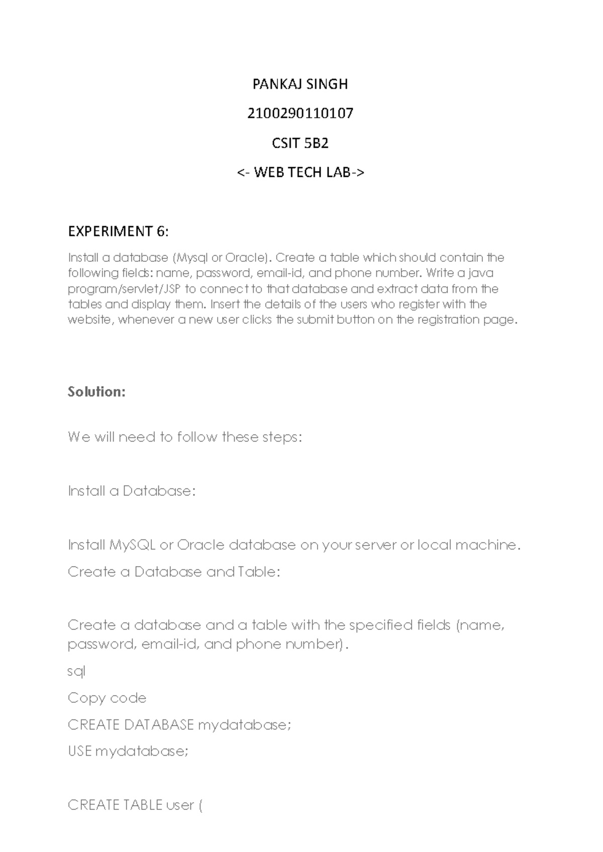 Pankaj 107 Web tech(Experiment 6) - PANKAJ SINGH 2100290110107 CSIT 5B ...