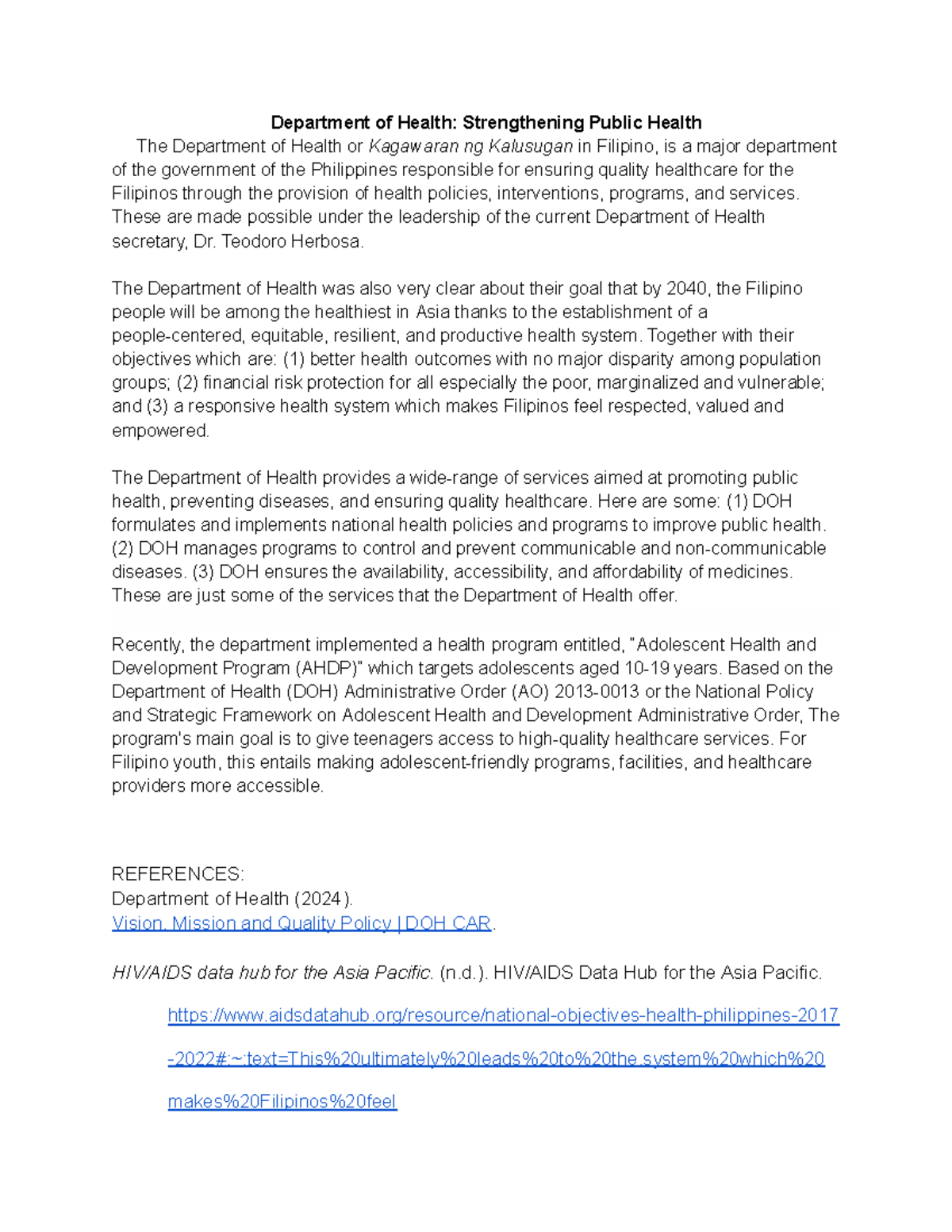DOH Essay for CPH - Department of Health: Strengthening Public Health ...