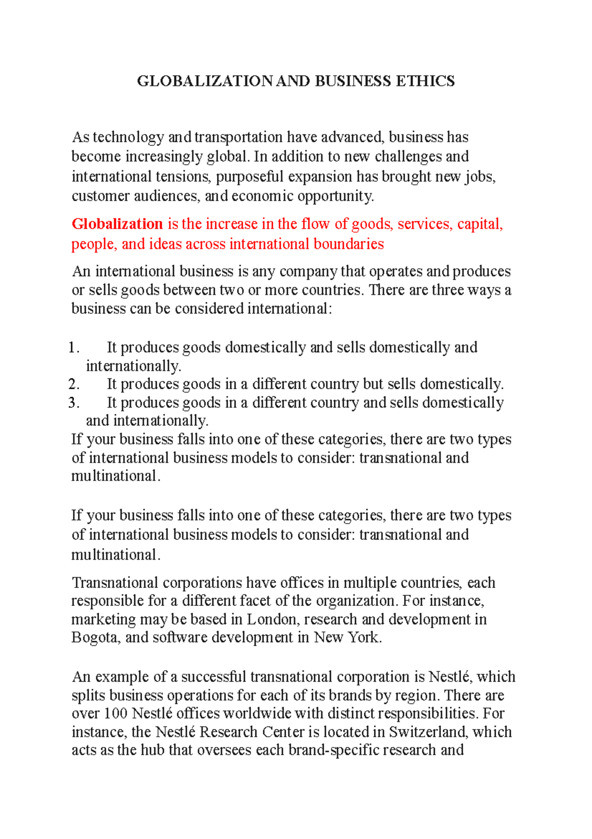 Globalization AND Business Ethics - GLOBALIZATION AND BUSINESS ETHICS ...