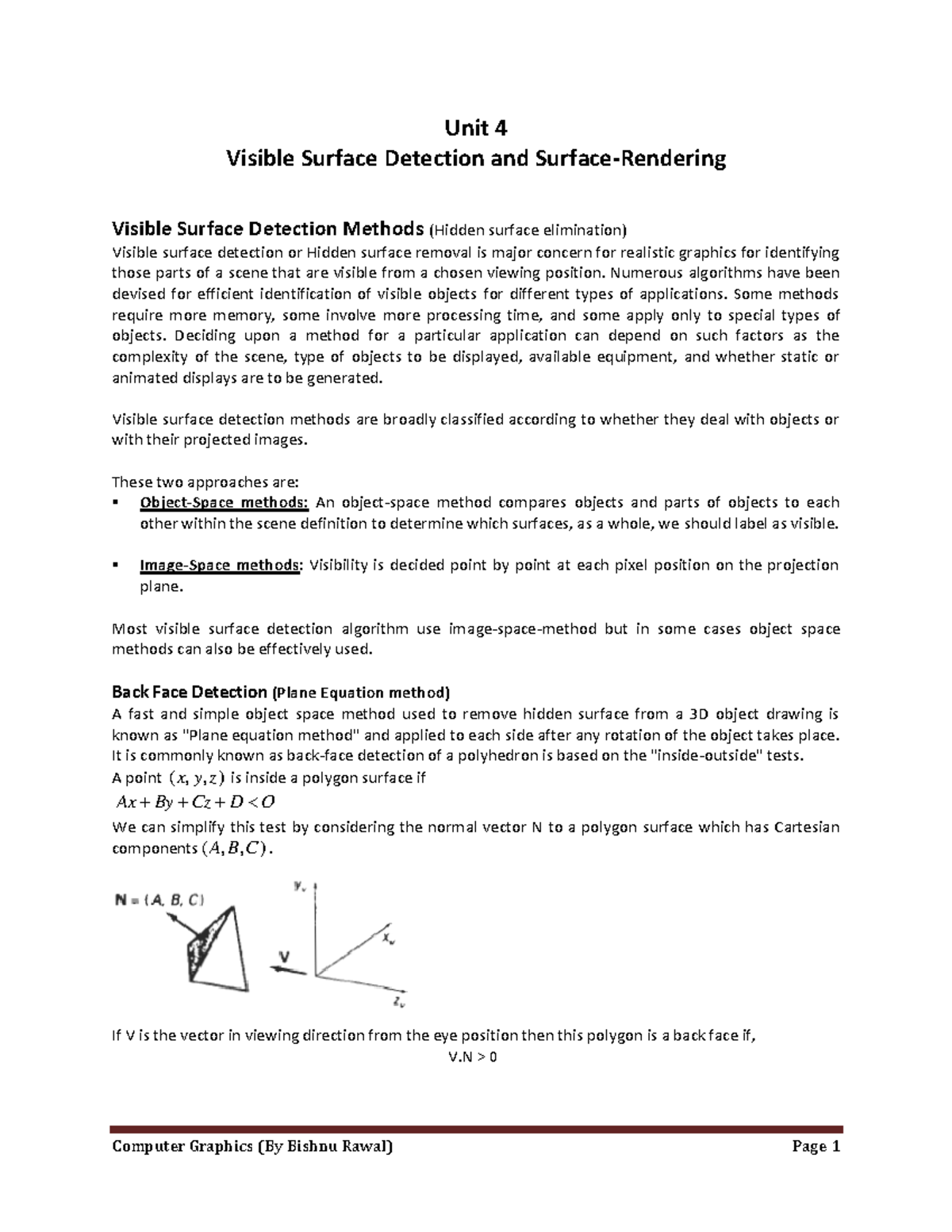 Unit 4 - Computer Graphics - Unit 4 Visible Surface Detection and Surface-Rendering Visible ...