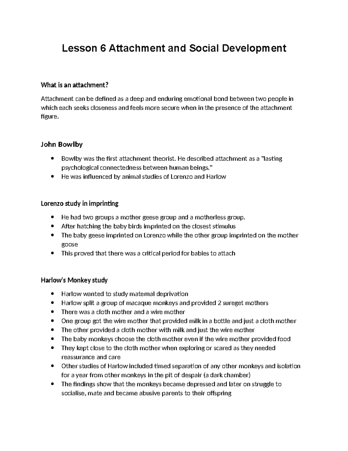Lecture 6 Attachment and Social Development - Lesson 6 Attachment and ...