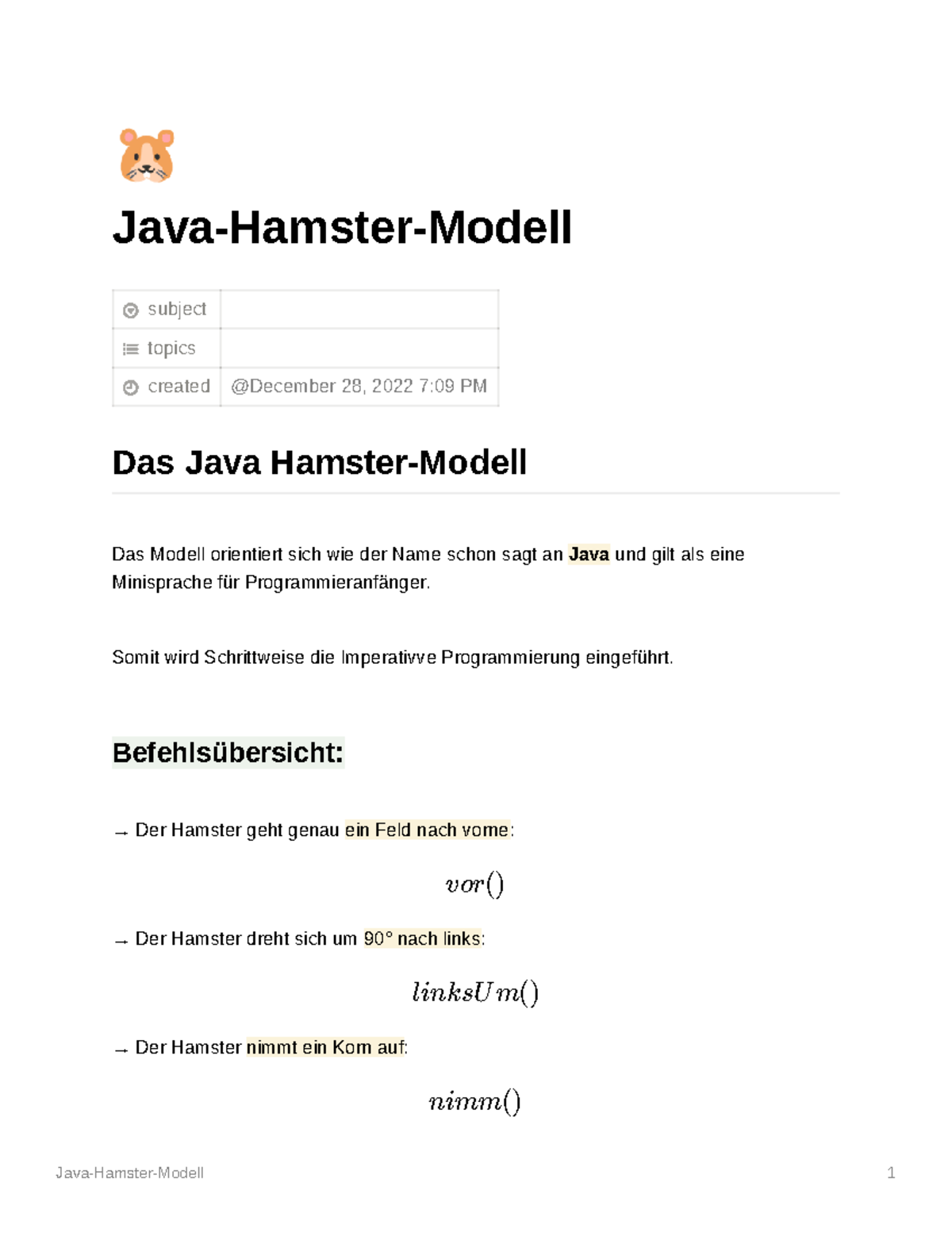 Java-Hamster-Modell - Wintersemester Ubiquitous Computing Vorlesung Zusammenfassung zum Java ...