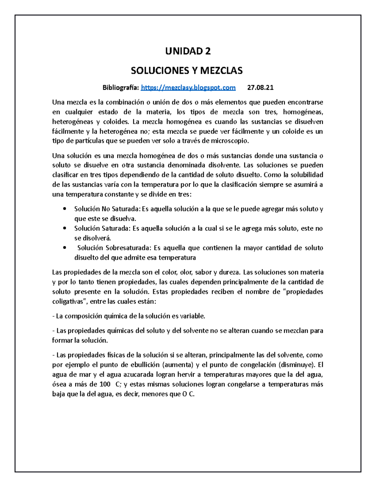 Unidad 2 mezclas y soluciones, concepto, clasificación. - UNIDAD 2 ...