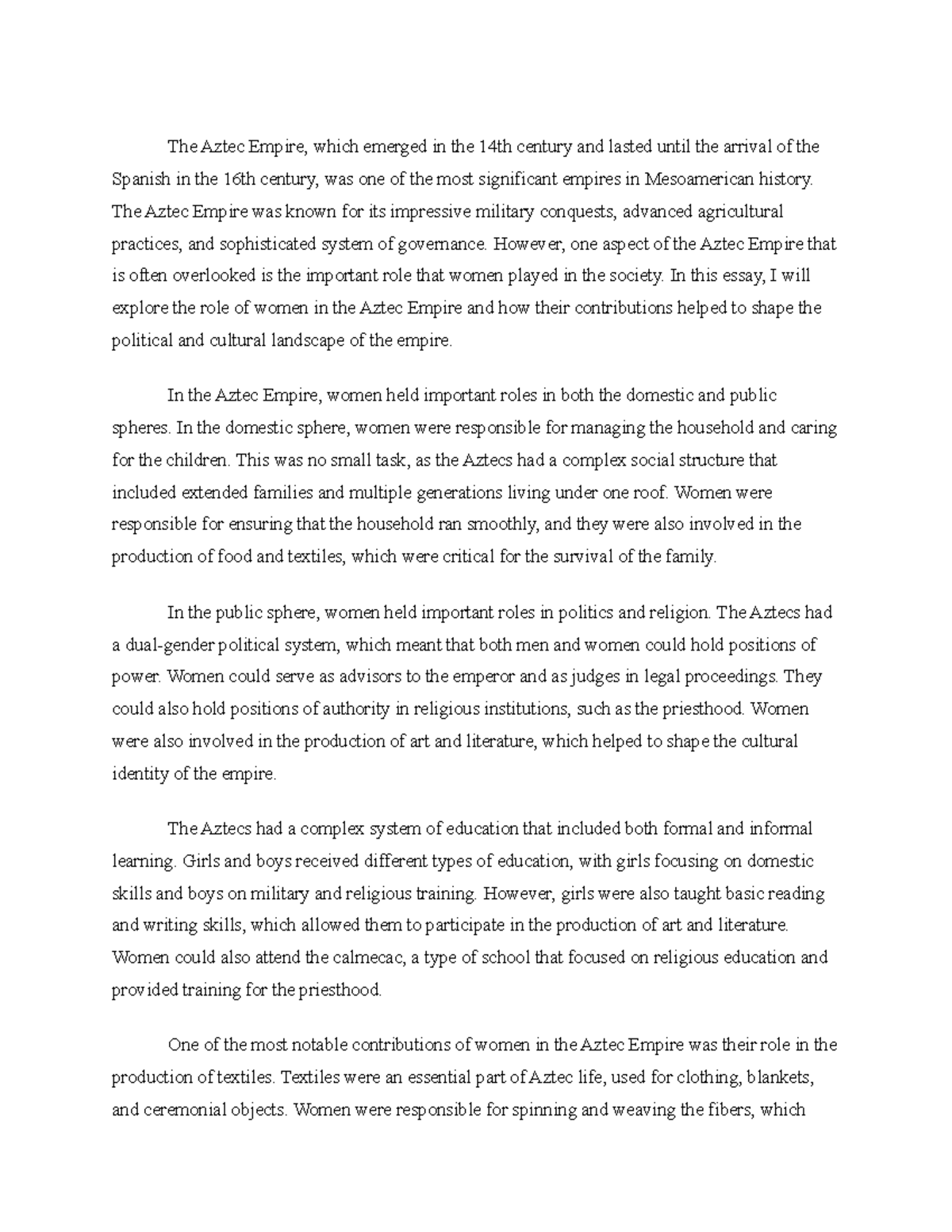 The Role of Women in the Aztec Empire - The Aztec Empire, which emerged ...