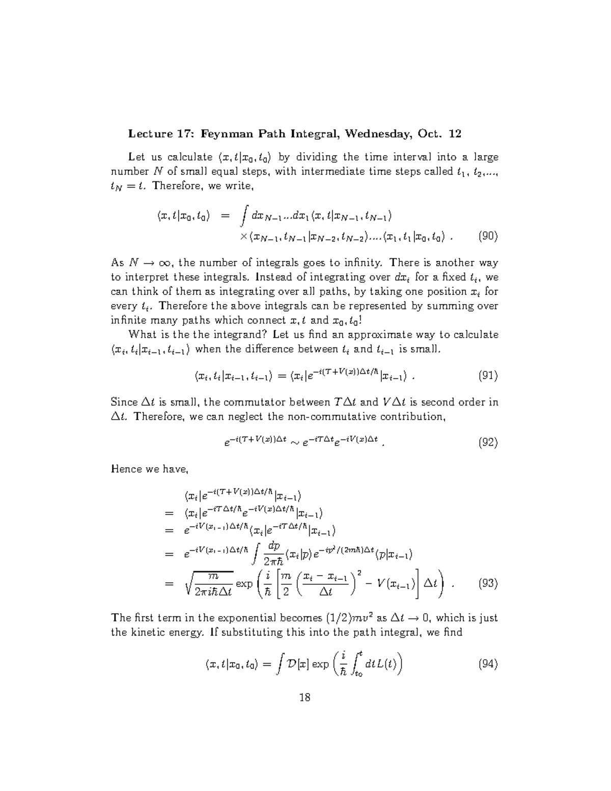 QM-lecture 17 - PHYS 622 QM Lecture 17 - Lecture 17: Feynman Path ...