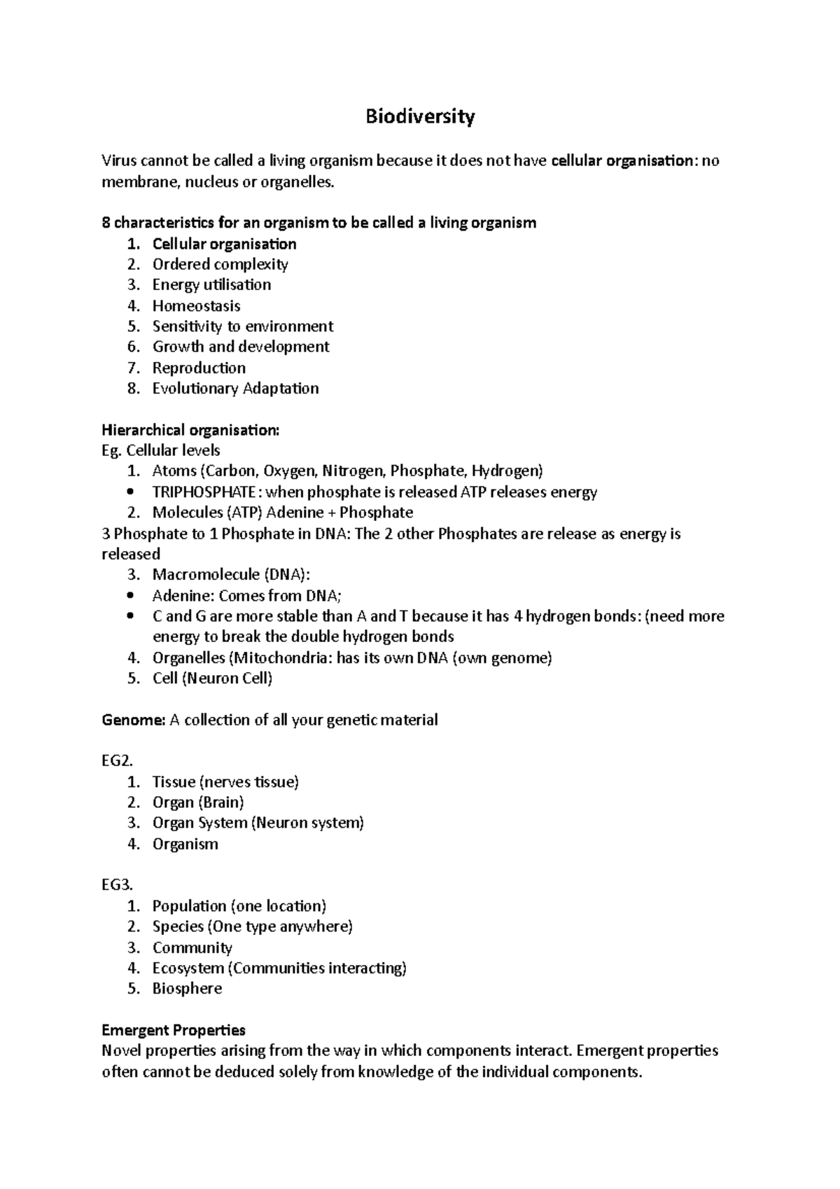 Biodiversity - Intro lecture summary - Biodiversity Virus cannot be ...