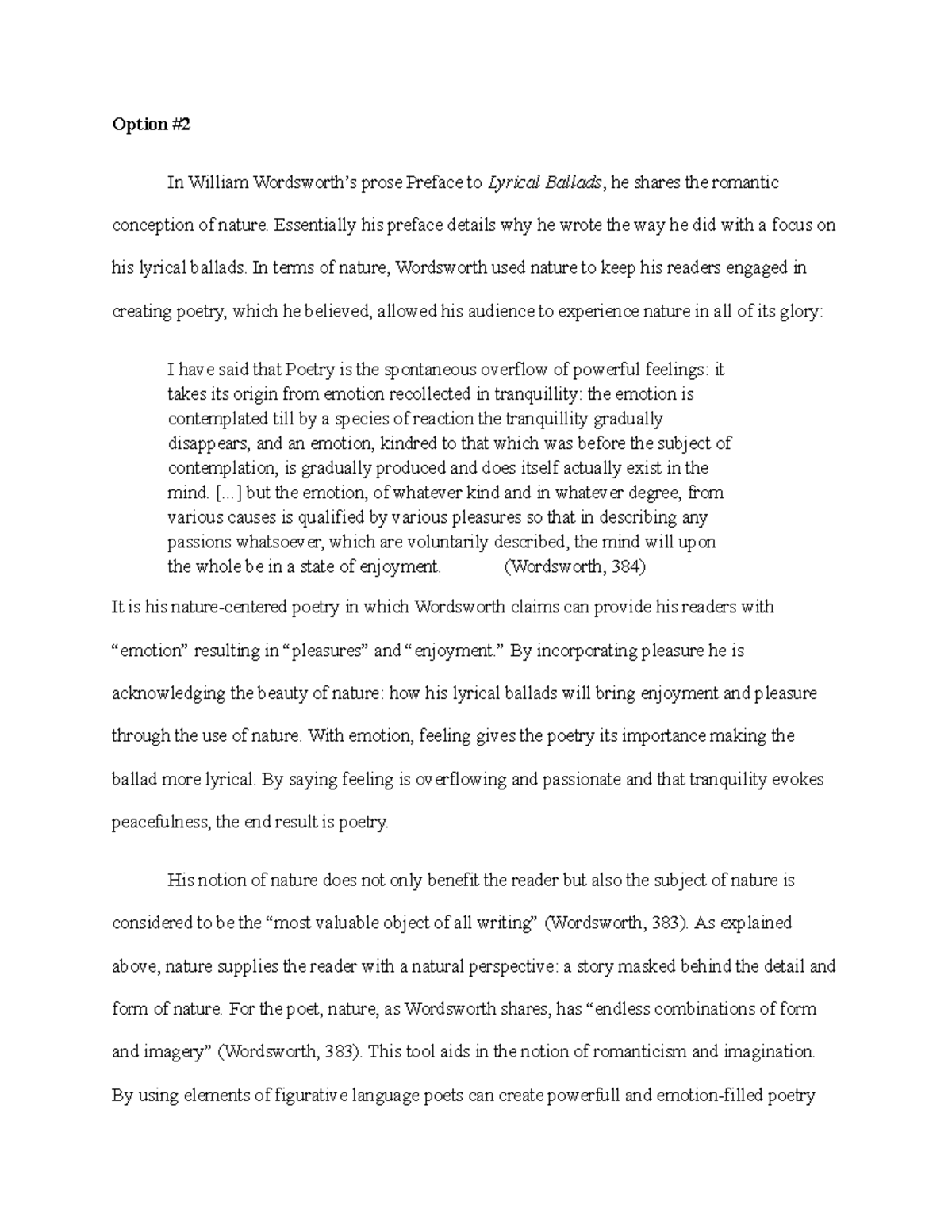 Midterm Romanticsm - Grade: A - Option # In William Wordsworth’s prose ...