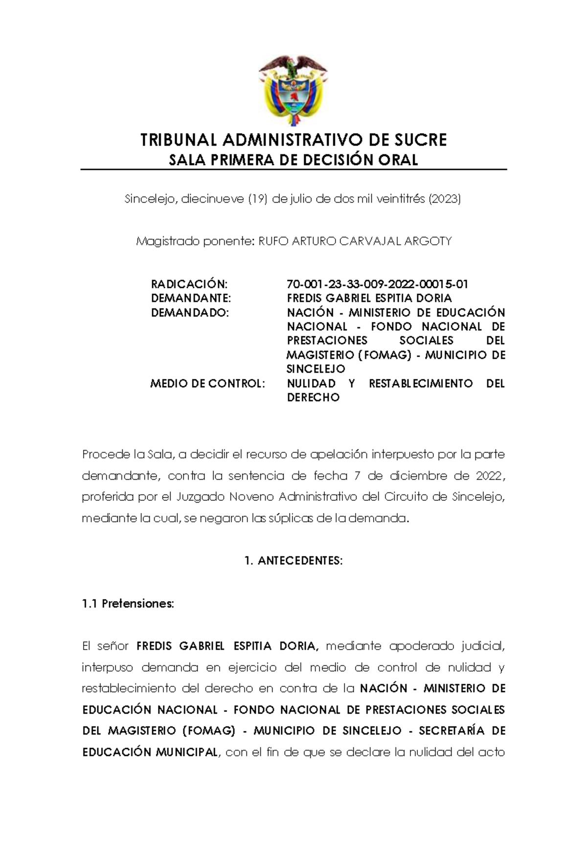 Sen2 - Sentencia 2da 7000133330092022000 15 - Fredis Gabriel Espitia ...