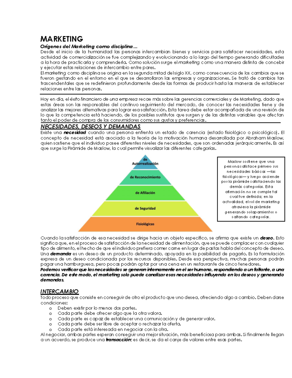 Marketing Resumen M1 - MARKETING Orígenes del Marketing como disciplina... Desde el inicio de la ...