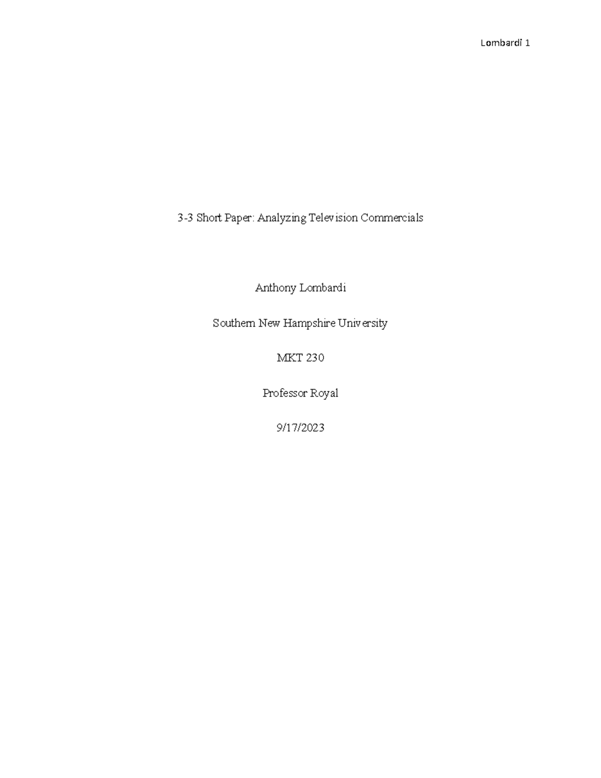 Module 3 Short Paper - 3-3 Short Paper: Analyzing Television ...