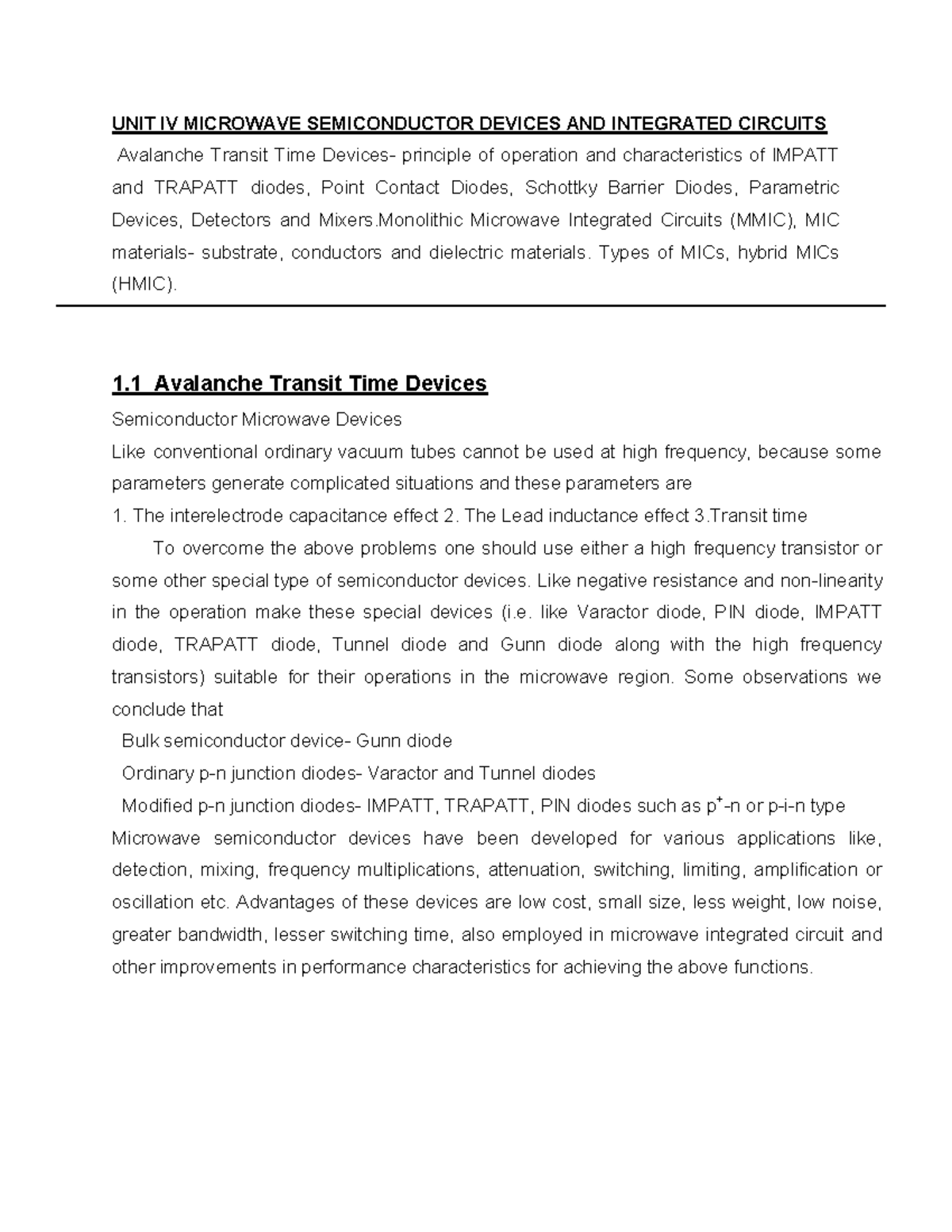 UNIT4 7 - notes - UNIT IV MICROWAVE SEMICONDUCTOR DEVICES AND ...