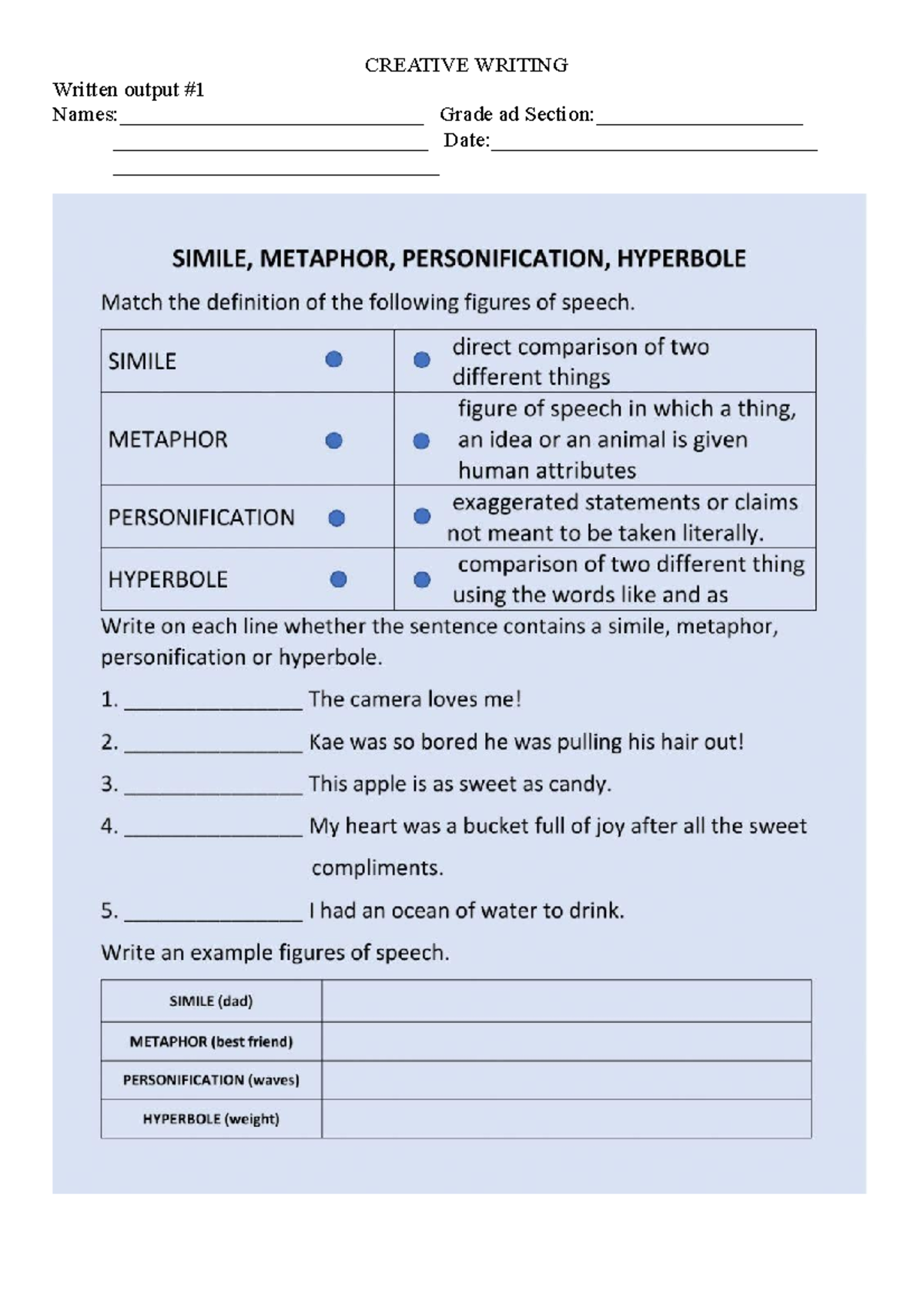 Figures OF Speech Activity - Bachelor of Secondary Education Major in ...