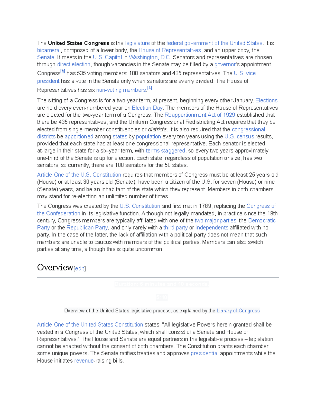 Congress - Notes - The United States Congress is the legislature of the ...