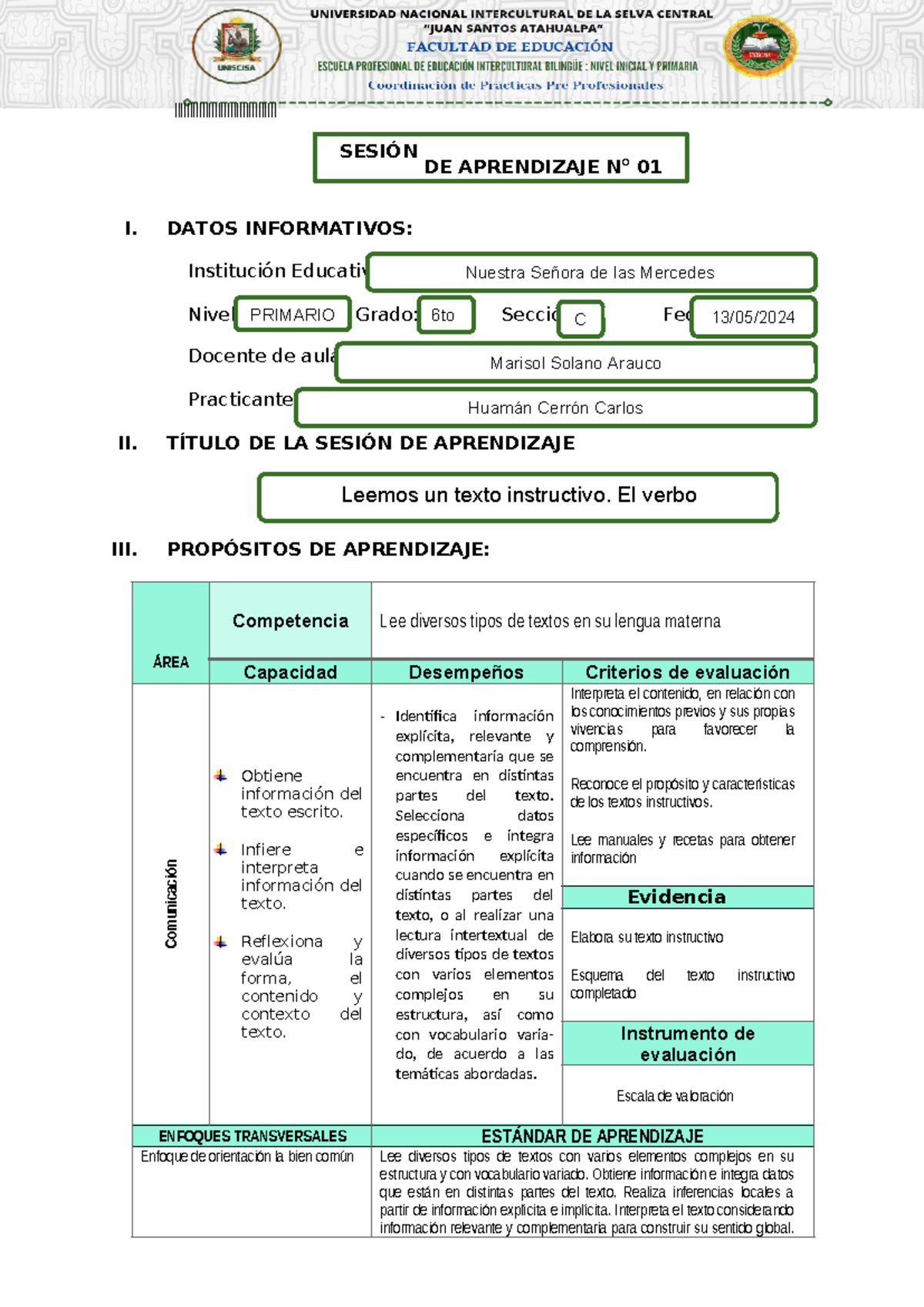 Sesión 01 Comunicación - ####### ||||||||||||||||||||||||||||||||| I. DATOS INFORMATIVOS: - Studocu