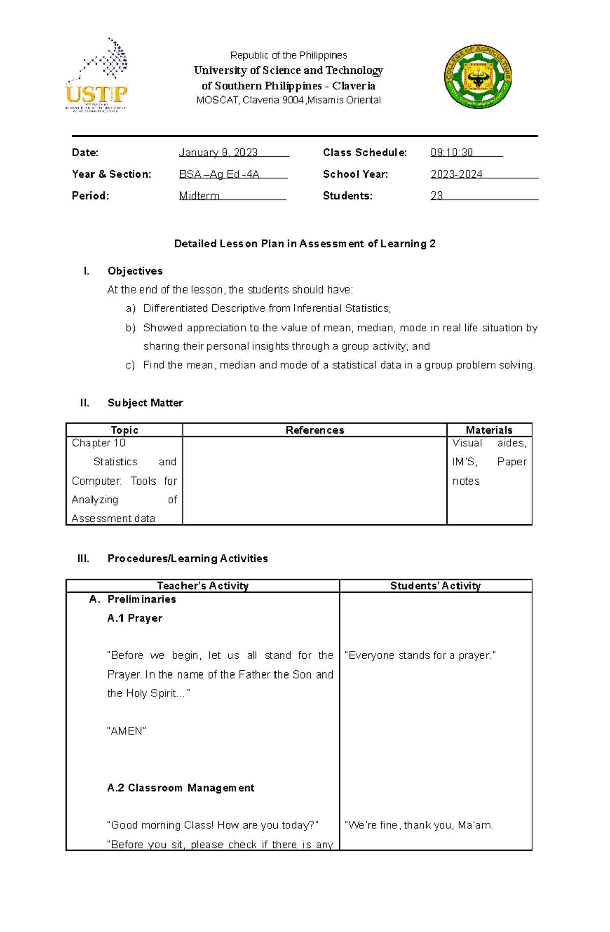 Lesson PLAN Hazel ( Final) - University of Science and Technology of ...