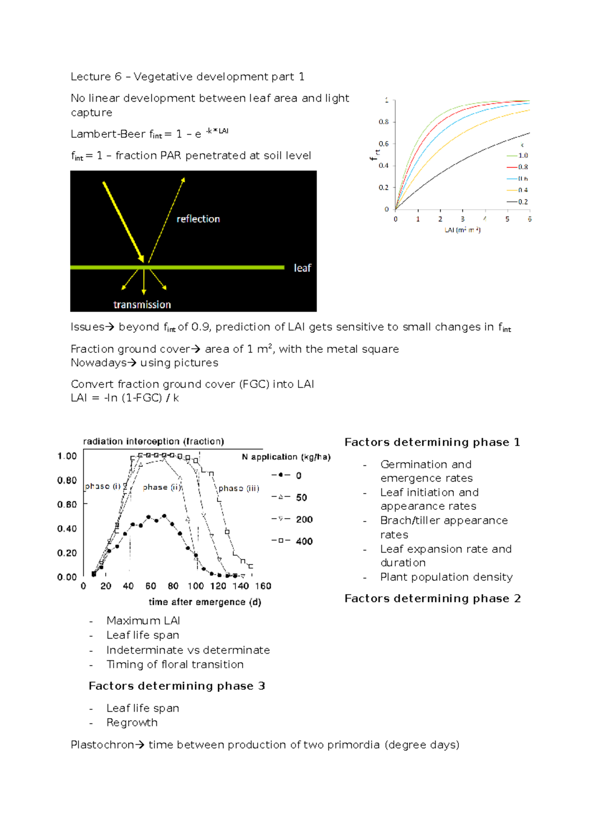 Lecture 6 HPP - Aantekeningen - Lecture 6 – Vegetative development part ...