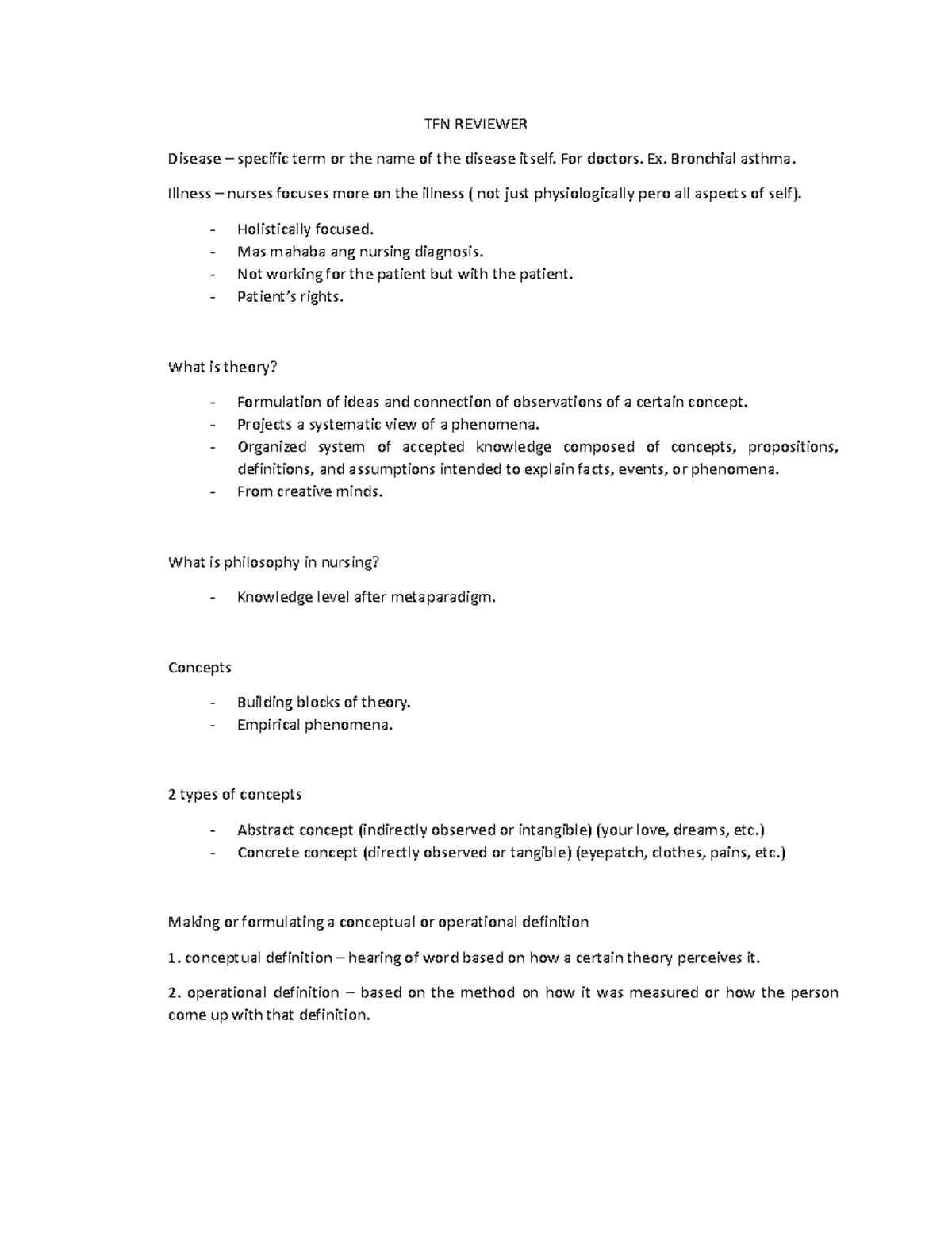 Reviewer ng nursing students sa tfn - TFN REVIEWER Disease – specific ...