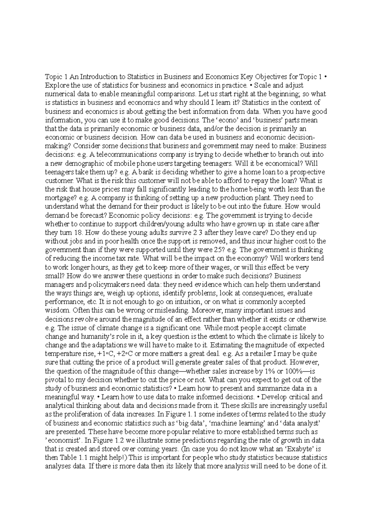 Topic 1 bus stats - Topic 1 An Introduction to Statistics in Business ...