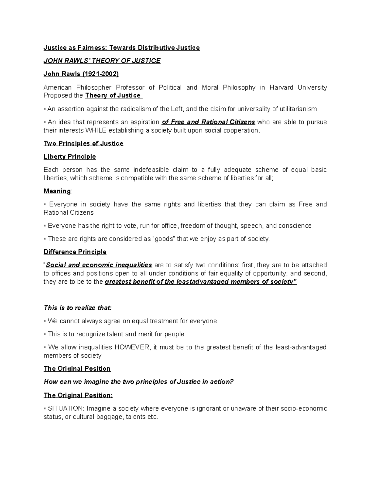 Justice of fairness it discuss the equity - Justice as Fairness ...