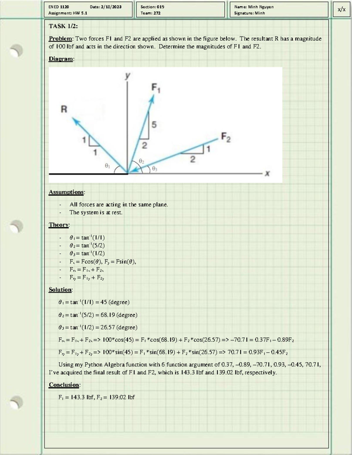 HW 5.1 Task 1.. - ENED 1120 Date: 2/18/ Assignment: HW 5. Section: 019 ...