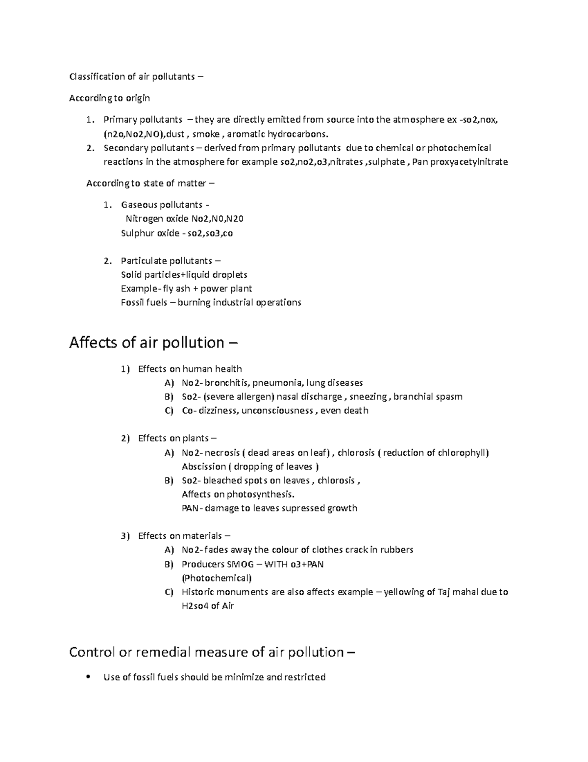 ESDG notes/introduction to environment - Classification of air ...