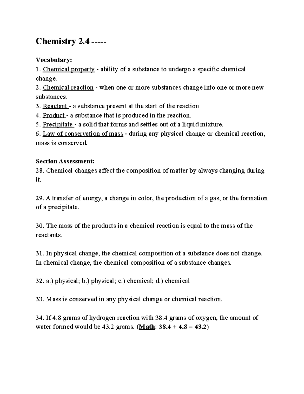 Chemistry 2 - chem worksheet ! - Chemistry 2 - Vocabulary: Chemical ...
