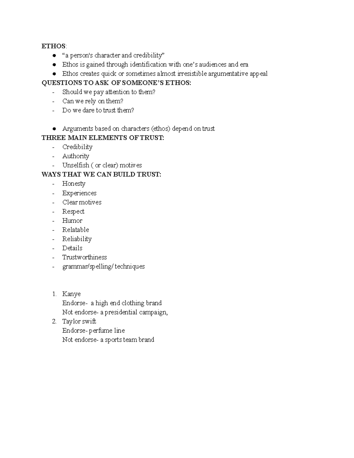 Ethos Notes - Professor Milton - ETHOS