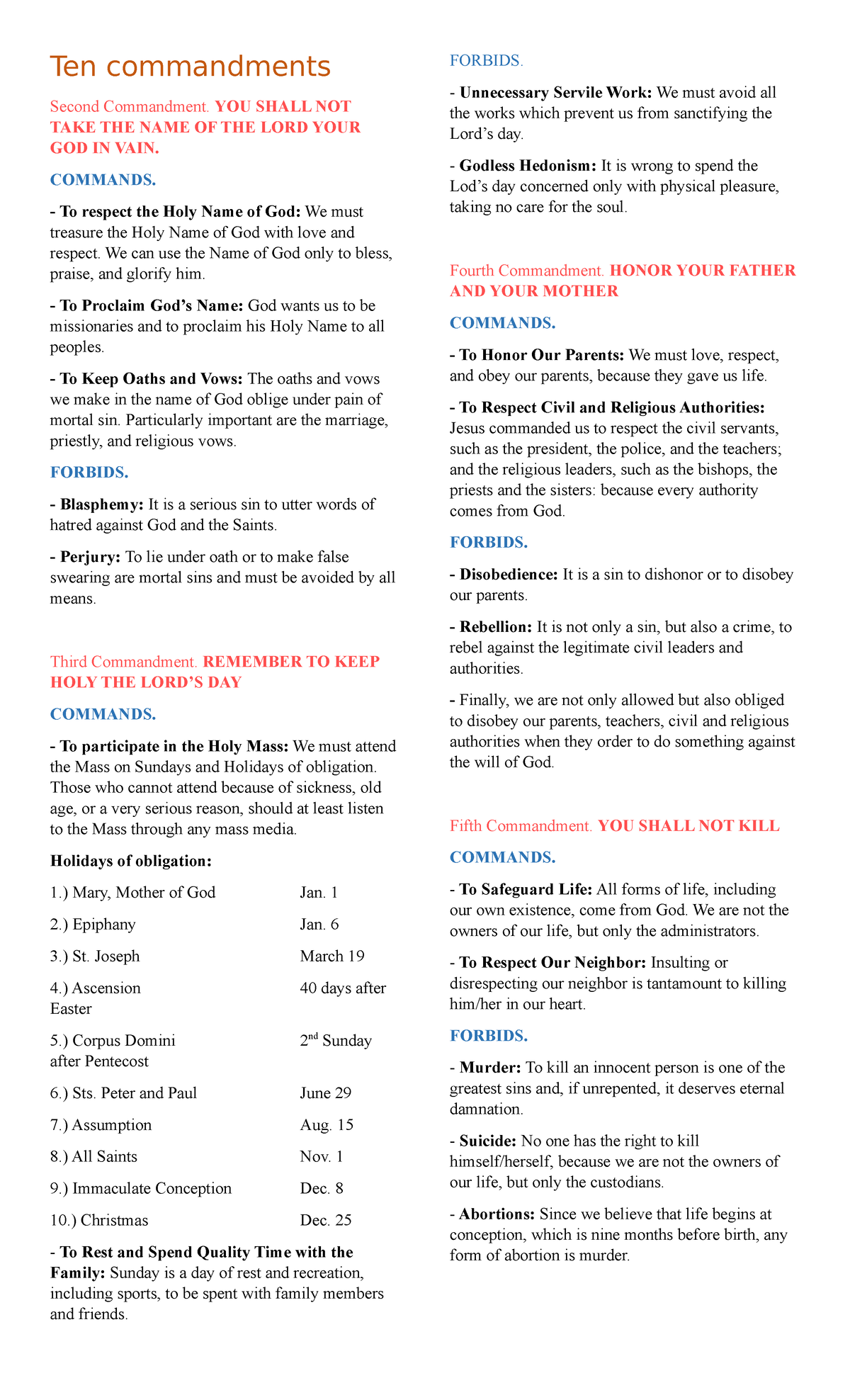 10 commandments notes - Ten commandments Second Commandment. YOU SHALL ...