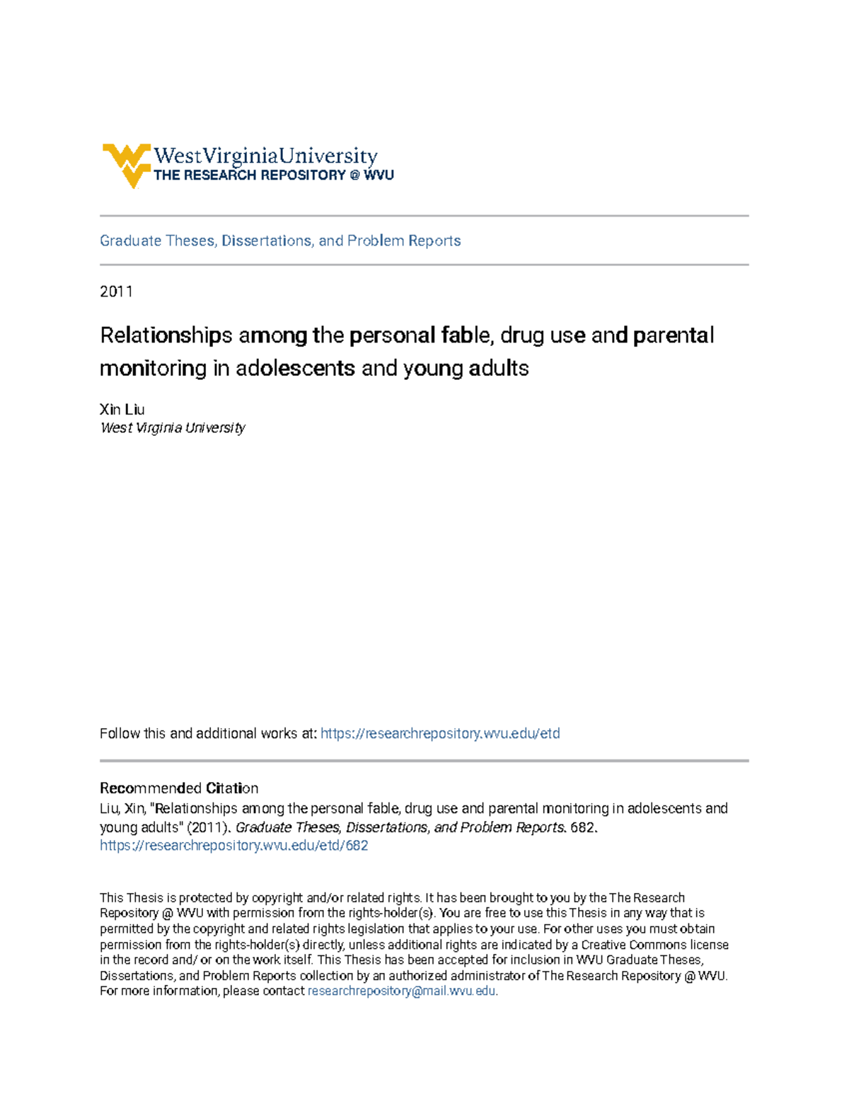 Relationships among the personal fable drug use and parental mon - wvu ...